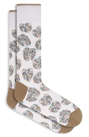 Bugatchi Bugatchi Leaf Pattern Mercerized Cotton Blend Dress Socks Stone