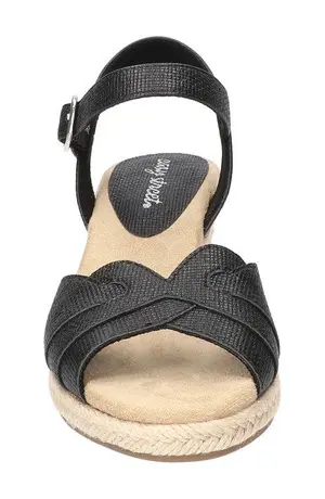 EASY WORKS BY EASY STREET Miramar Ankle Strap Wedge Sandal - Black