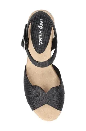 EASY WORKS BY EASY STREET Miramar Ankle Strap Wedge Sandal - Black