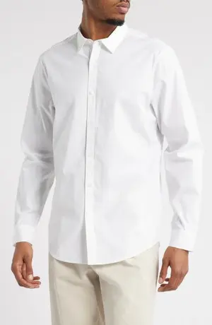 OPEN EDIT Slim Fit Stretch Cotton Button-up Shirt - White