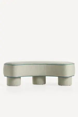 Anthropologie Modella Performance Linen Curved Bench - Blue Pattern