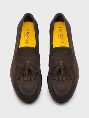 DOUCAL'S Suede Calfskin Loafers With Tassels - Earth