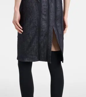 MUGLER Mesh-trimmed Denim Midi Dress