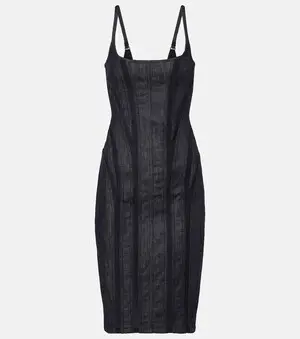 MUGLER Mesh-trimmed Denim Midi Dress - Blue