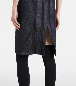 MUGLER Mesh-trimmed Denim Midi Dress
