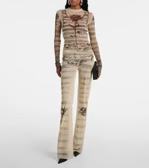 JEAN PAUL GAULTIER Striped Printed Mesh Top - Multicoloured