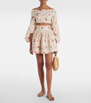 Agua Bendita Floral Linen Top