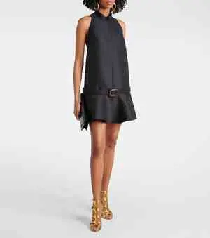 TOM FORD Belted Wool And Silk Crêpe Minidress - Black