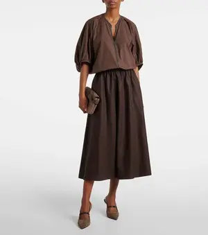 Brunello Cucinelli Linen Midi Skirt - Brown