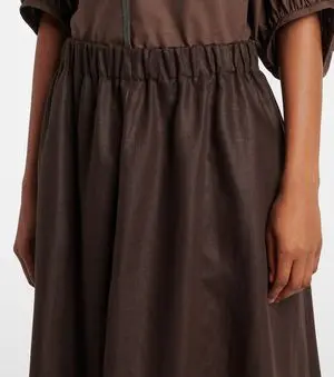 Brunello Cucinelli Linen Midi Skirt - Brown