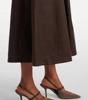 Brunello Cucinelli Linen Midi Skirt - Brown