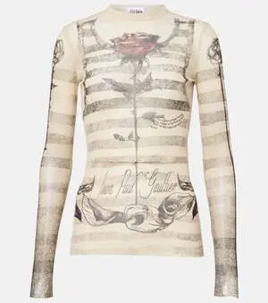 JEAN PAUL GAULTIER Striped Printed Mesh Top