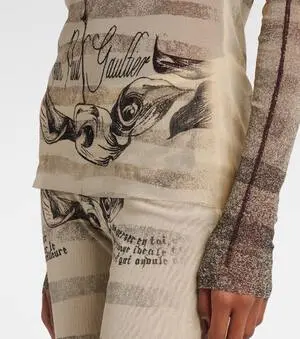 JEAN PAUL GAULTIER Striped Printed Mesh Top