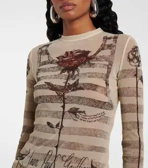 JEAN PAUL GAULTIER Striped Printed Mesh Top