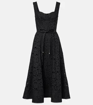 Rebecca Vallance Kitsu Broderie Anglaise Midi Dress - Black