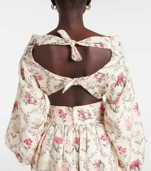 Agua Bendita Floral Print Linen Cropped Top