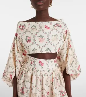 Agua Bendita Floral Print Linen Cropped Top