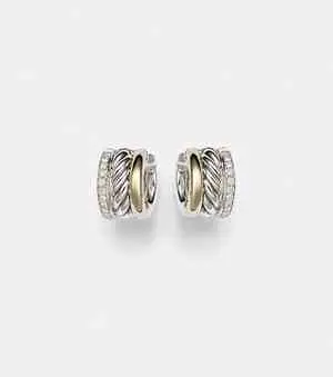 David Yurman Dy Mercer® Sterling And 18kt Gold Huggie Earrings With Diamonds - Silver