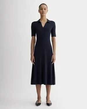 Everlane Knit Polo Midi Dress - Navy