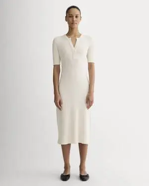 Everlane Rib-Knit Henley Midi Dress Bone
