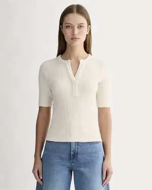 Everlane Rib-knit Short-sleeve Henley Sweater - Bone