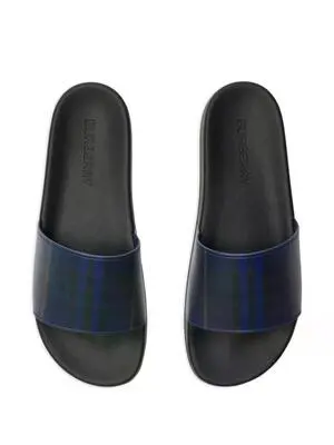 Burberry Checked Slides - Blue