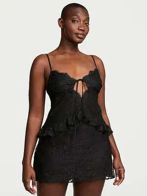 Victoria's Secret Dream Angels Dare To Lace Flounce Mini Slip - Black