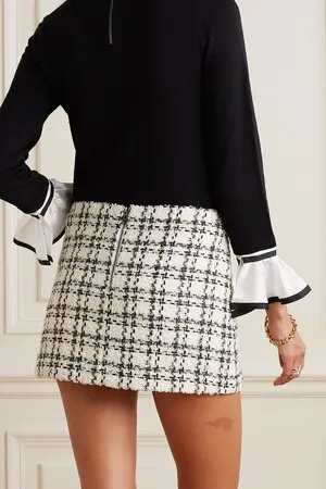 Alice + Olivia Checked Bouclé-tweed Mini Skirt