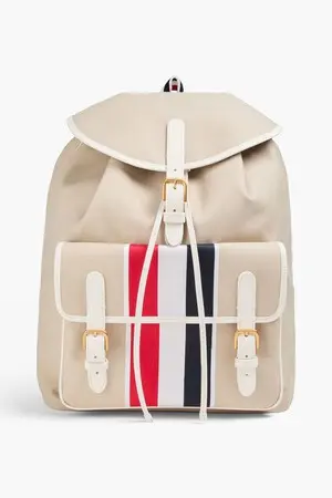 Thom Browne Leather-trimmed Striped Canvas Backpack - Beige