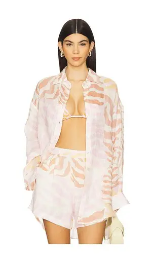 VITAMIN A Playa Linen Boyfriend Shirt - Beige