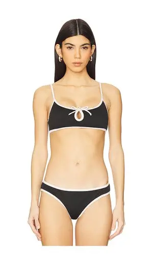 Caroline Constas Gillian Keyhole Bikini Top - Black Ivory Combo