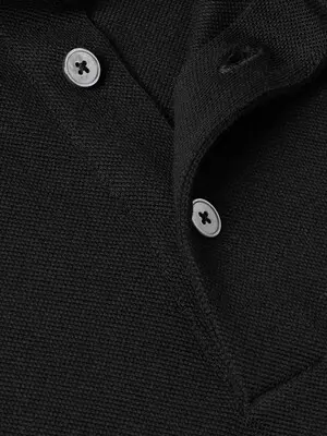 Zegna Slim-fit Leather-trimmed Cotton-piqué Polo Shirt - Black