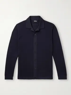 Zegna Camp-collar Wool-piqué Cardigan