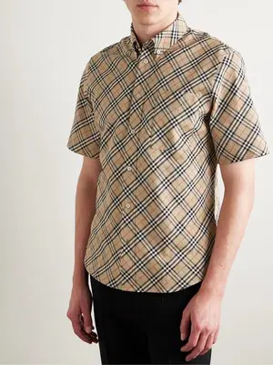 Burberry Slim-fit Button-down Collar Checked Cotton Oxford Shirt - Brown
