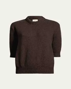 Khaite Davin Short-sleeve Cashmere Sweater - Coffee