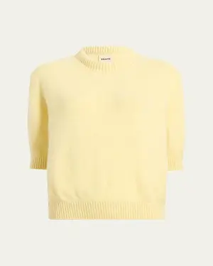 Khaite Davin Short-Sleeve Cashmere Sweater Zest