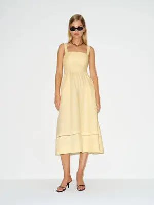 REFORMATION Everett Linen Midi Dress - Yellow