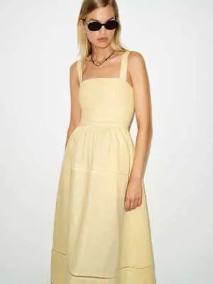 REFORMATION Everett Linen Midi Dress - Yellow