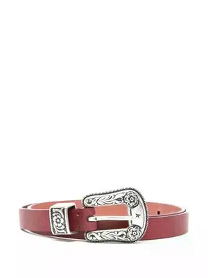 GOLDEN GOOSE Floral-engraved Buckle Leather Belt - Red