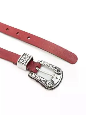 GOLDEN GOOSE Floral-engraved Buckle Leather Belt - Red