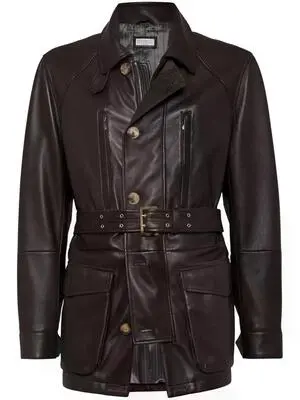 Brunello Cucinelli Leather Parka Jacket - Brown