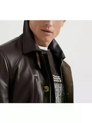 Brunello Cucinelli Leather Parka Jacket - Brown