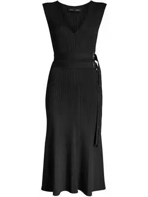 Women's Black V-Neck Sleeveless Midi Dresses
