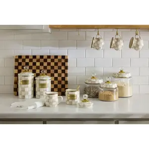 MACKENZIE-CHILDS Mocha Check Small Kitchen Canister