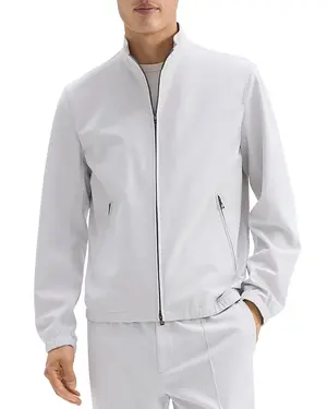 Theory Stand Collar Zip Jacket In Precision Ponte - Fog