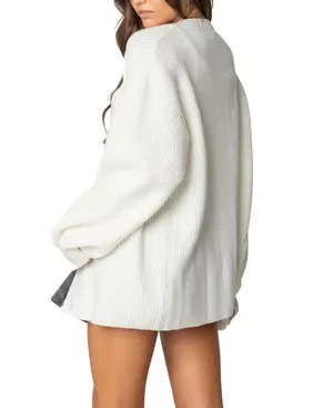 EDIKTED Mathilde Oversized V-neck Cardigan - Cream