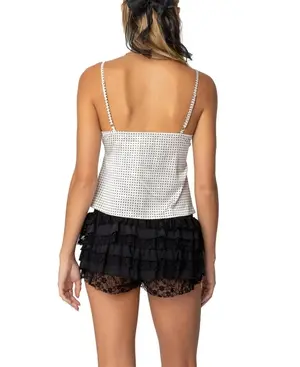 EDIKTED Polka Dot Satin Camisole With Lace Trim - Cream