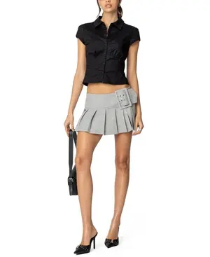 EDIKTED Tate Pleated Mini Skirt - Light Gray