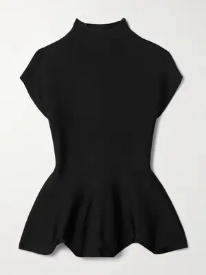 Khaite Andra Stretch-knit Turtleneck Peplum Top - Black