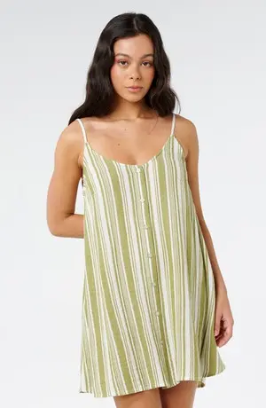 Rip Curl Surf Stripe Cotton Gauze Cover-up Dress - Olive